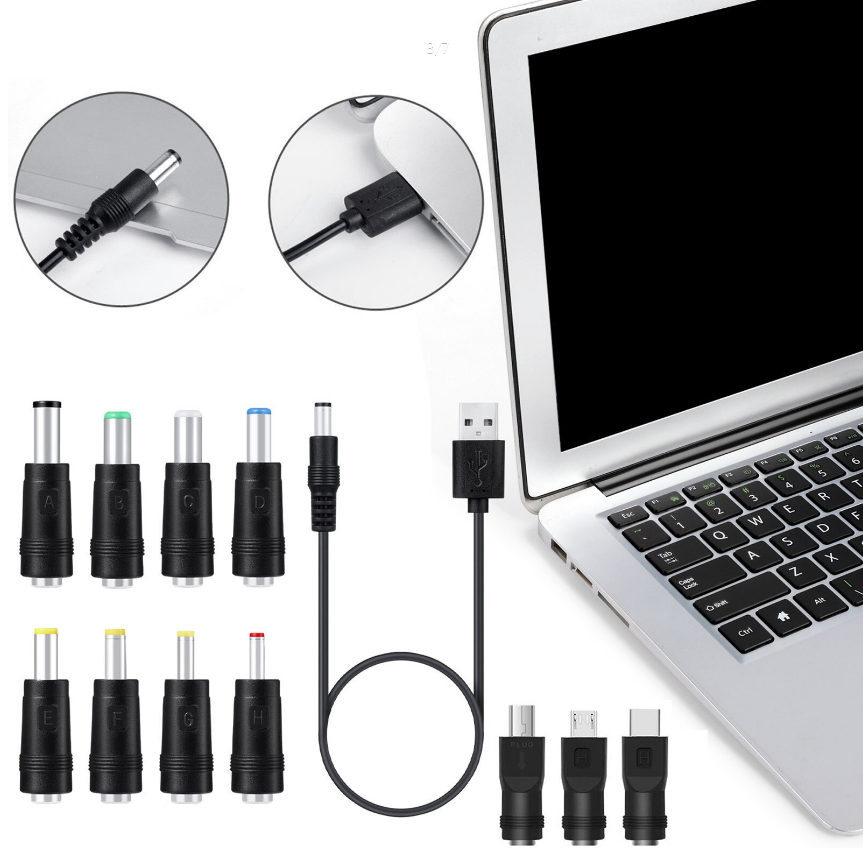 USB to DC Jack Charging Cable Power Cord with 11 Interchangeable ...