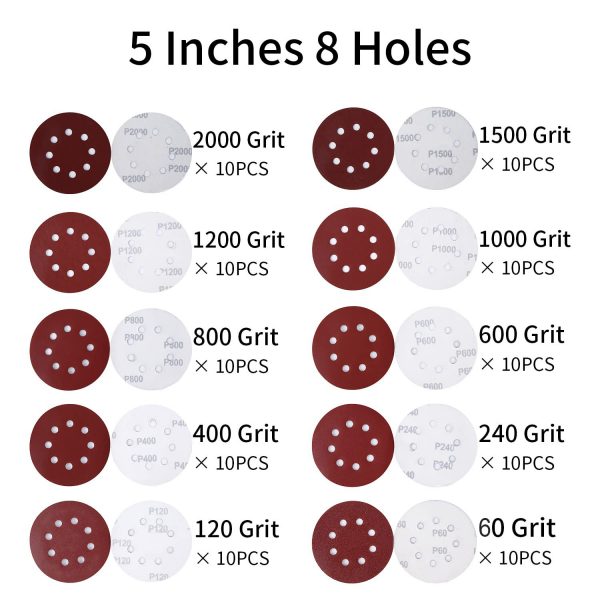 Sanding Discs 5 Inch 60 Grit to 2000 Grit, All sorts of sizes 50 Pack ...