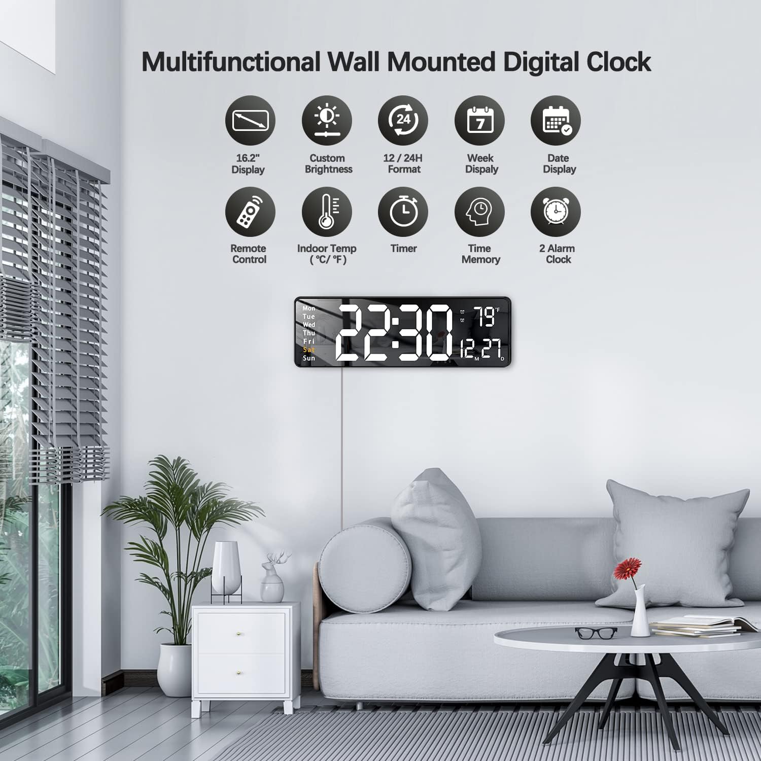 16″ Large Digital Wall Clock with Remote Control – iFirst